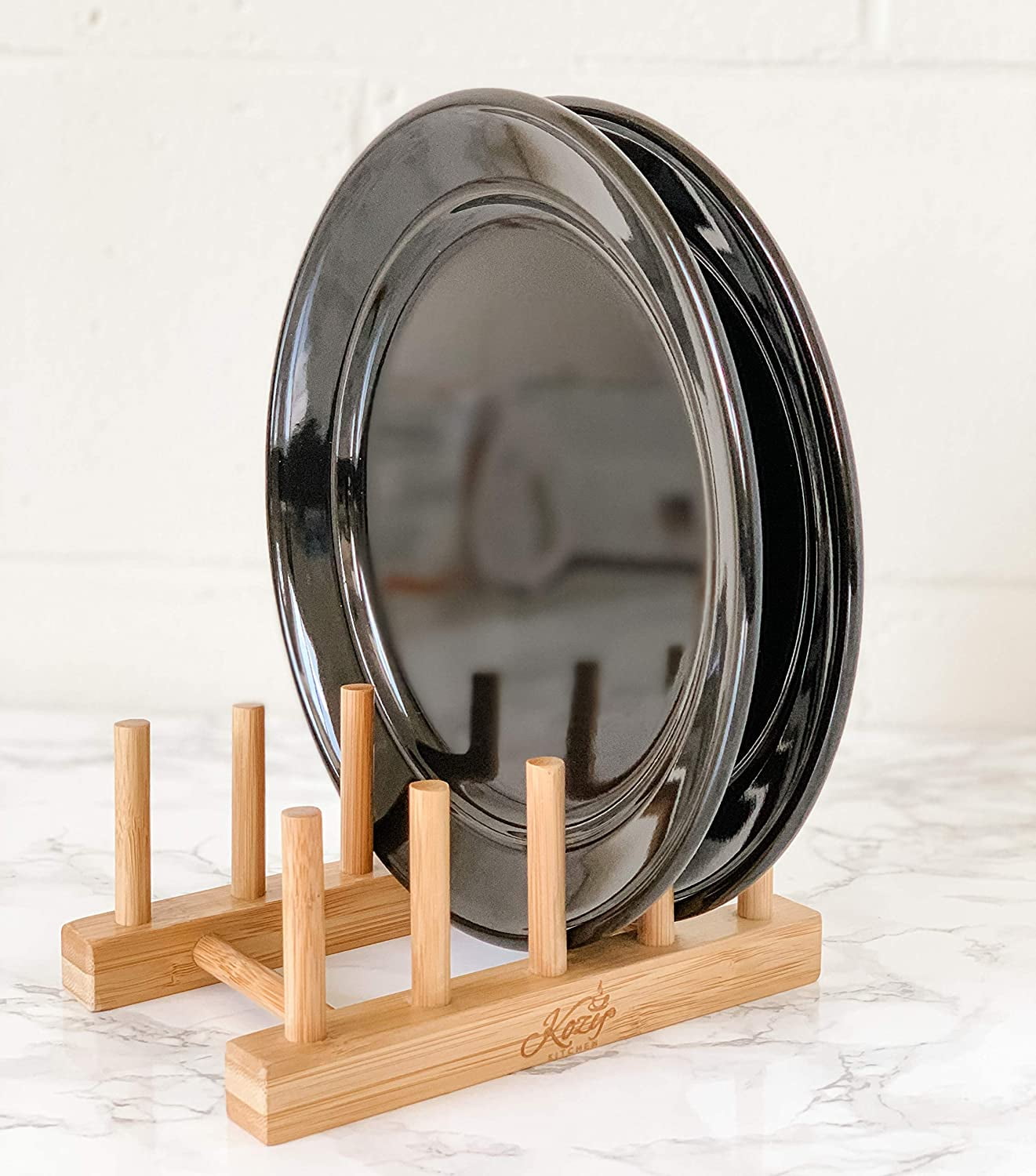 KOZY Dish Drying Rack Handmade Dishware Plate Holder Natural Bamboo ...