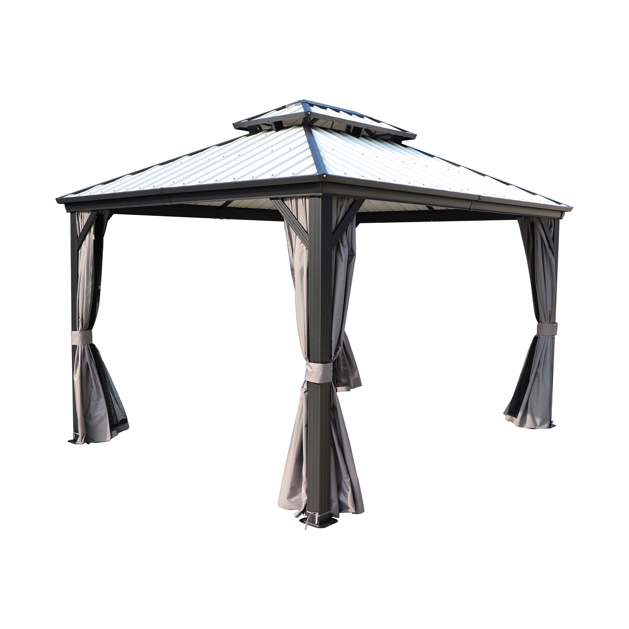 KOZYARD Caesar Hardtop Gazebo with Steel Roof, Netting and Curtain 10 ...