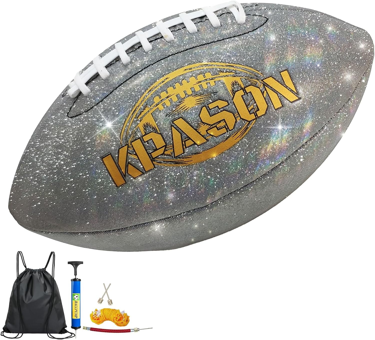 KPASON Football, Glitter Glow Football - Silver Holographic Glow ...