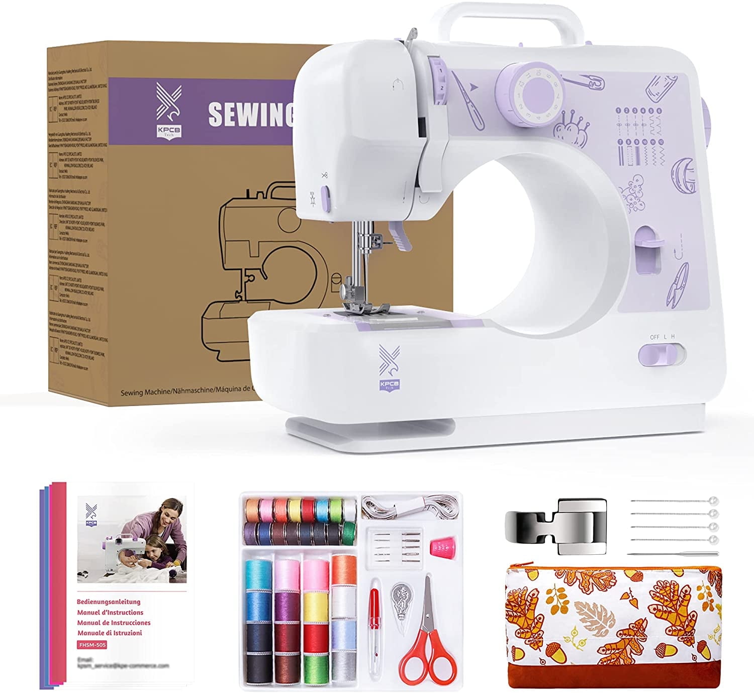 KPCB Small Sewing Machine for Beginners, 12 Stitches with Reverse ...