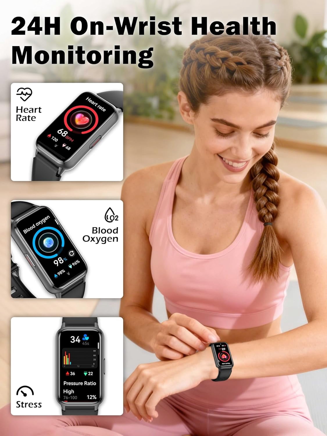 KPEP AMOLED Fitness Watch for Women & Men - 110+ Sport Modes, IP68 ...