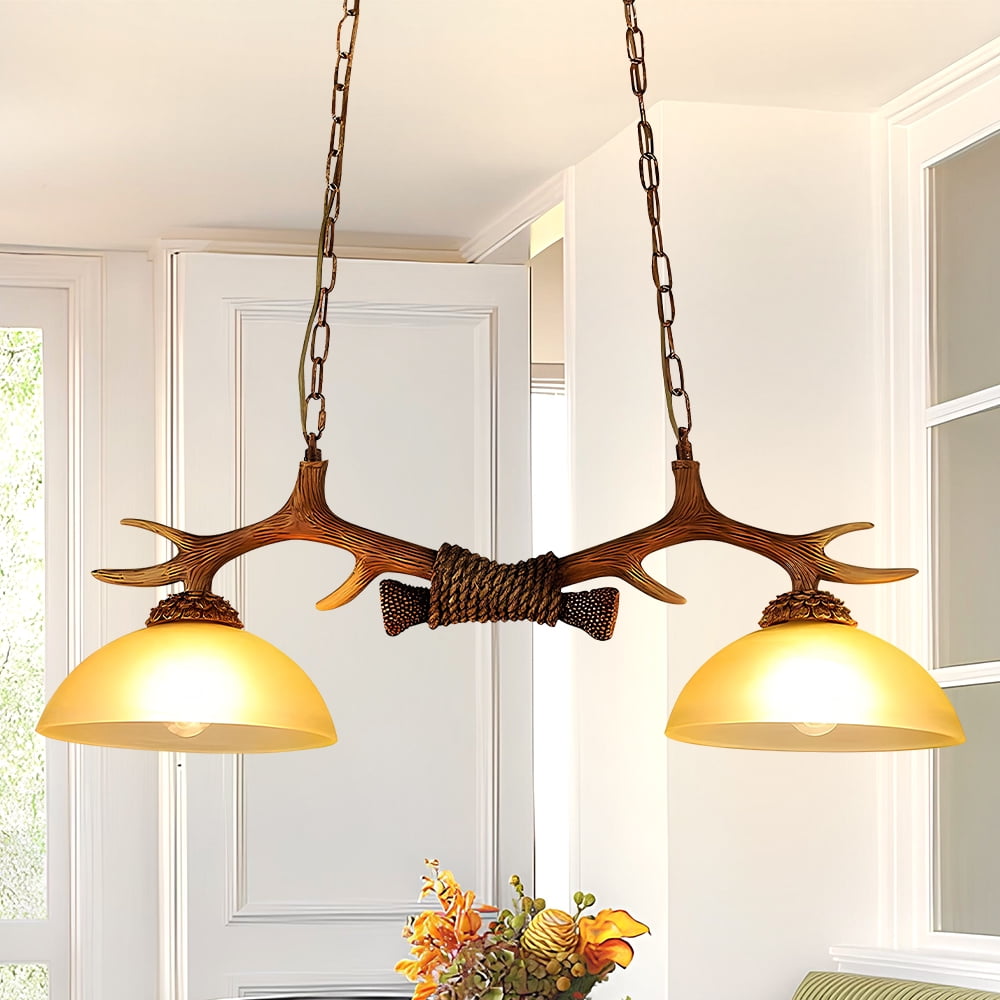 KPIBEST 2 Lights Deer Horn Chandelier Antler Hanging Lamp Pendant Light ...