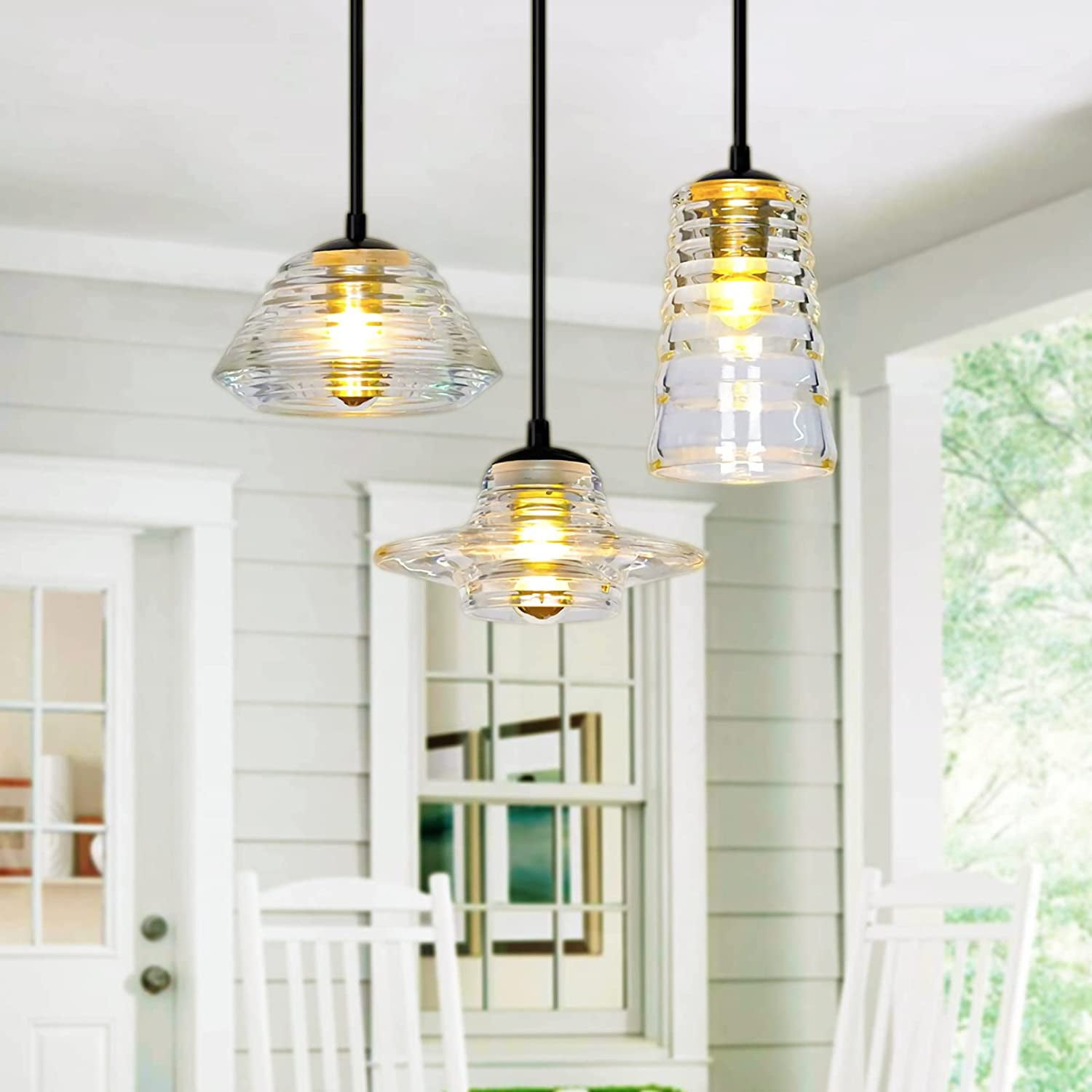 KPIBEST 3-Lights for Room Decor Set of 3 Chandelier, Round Glass Light ...