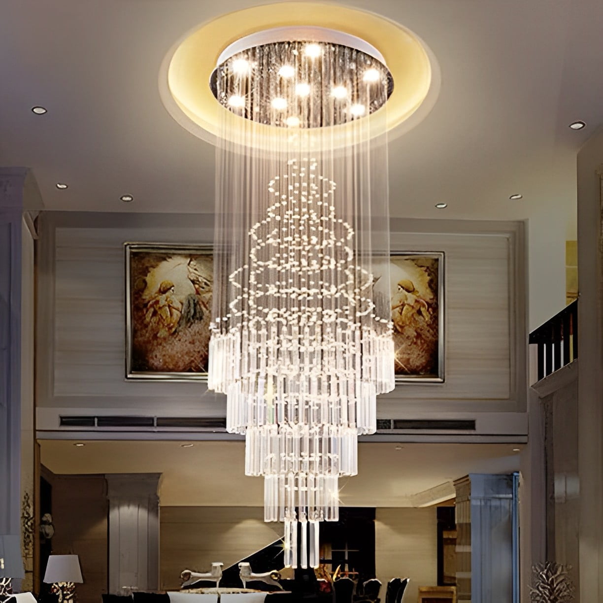 "KPIBEST High Ceiling Chandelier, 31.5''X70.8"" Crystal Raindrop, 10 ...