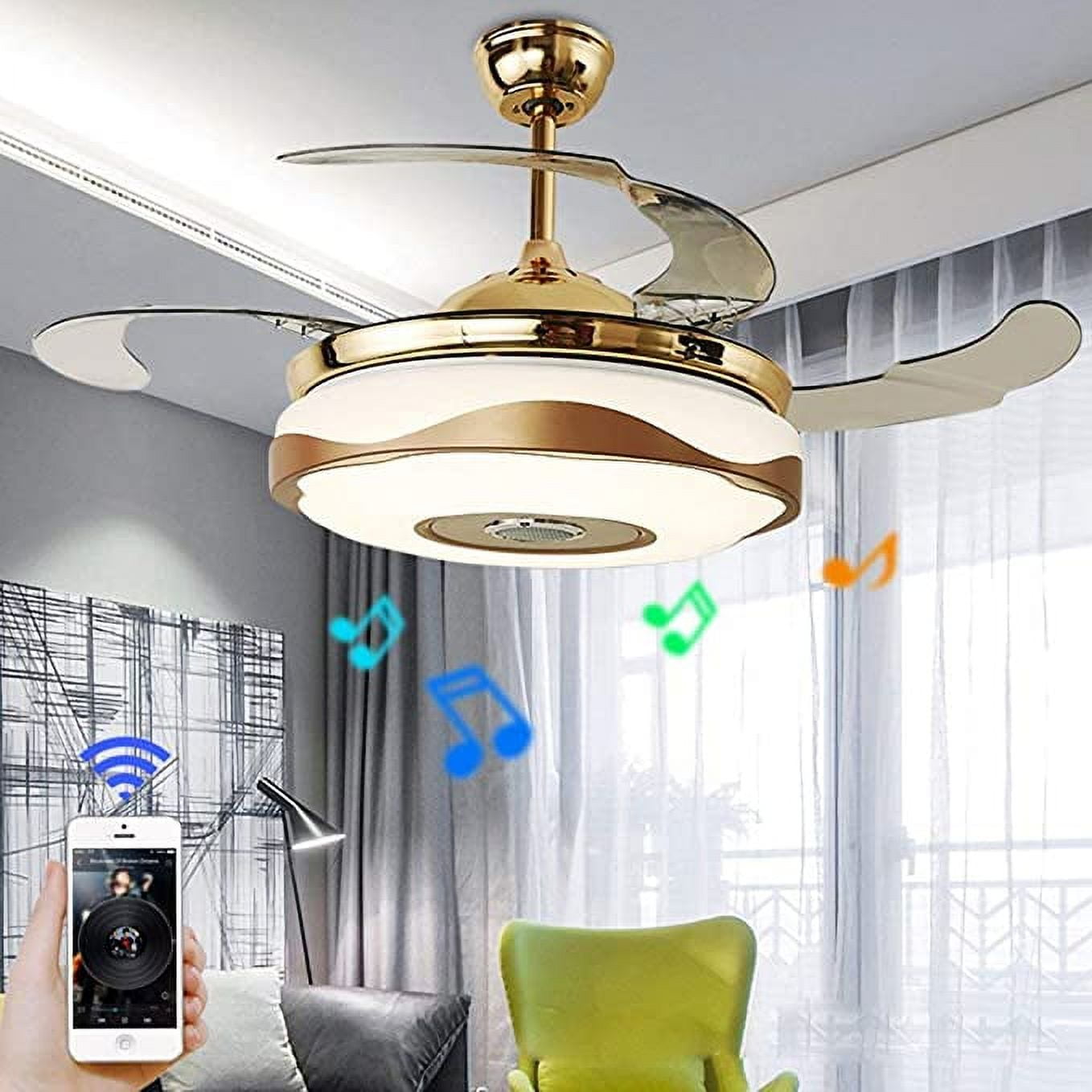 KPIBEST 36'' Smart Bluetooth Chandelier, LED Ceiling Fan with Lights ...