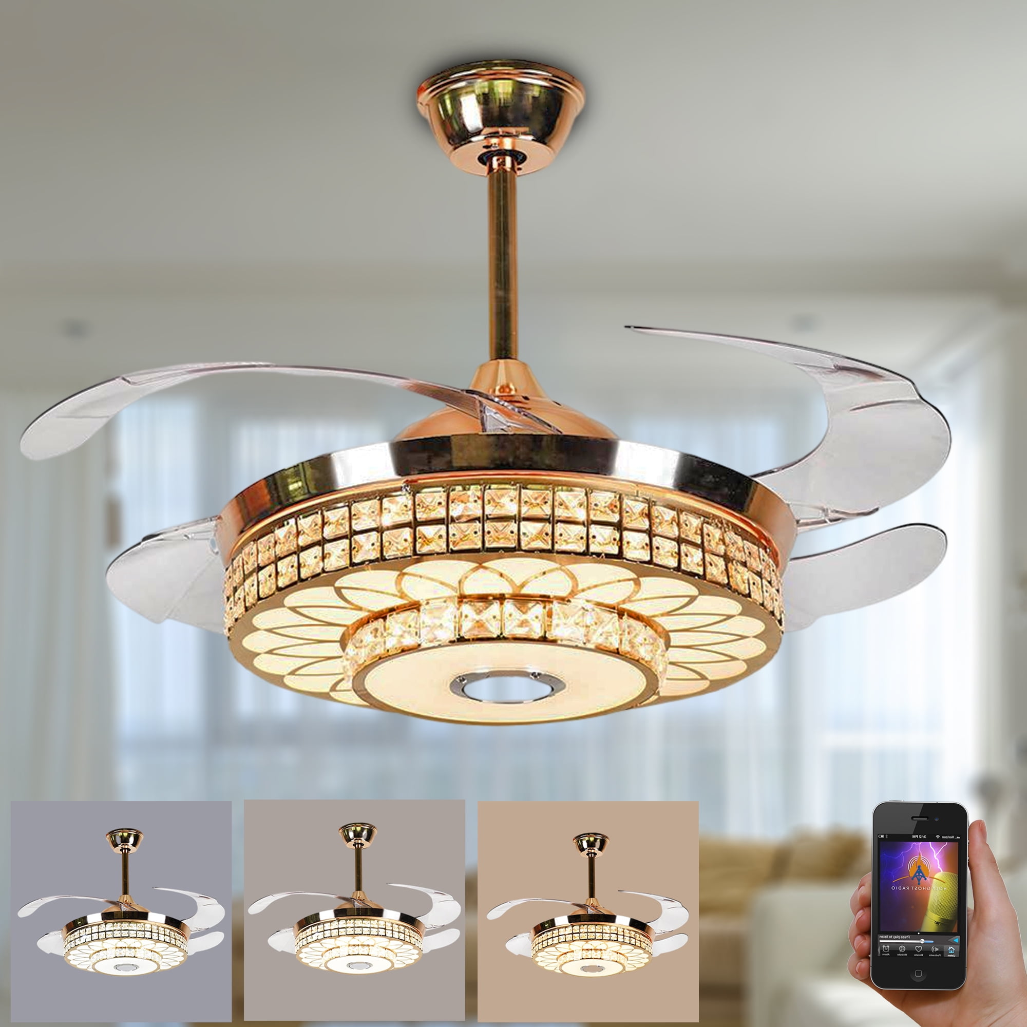 KPIBEST 42" Ceiling Fan with Light and Bluetooth Speaker Remote ...