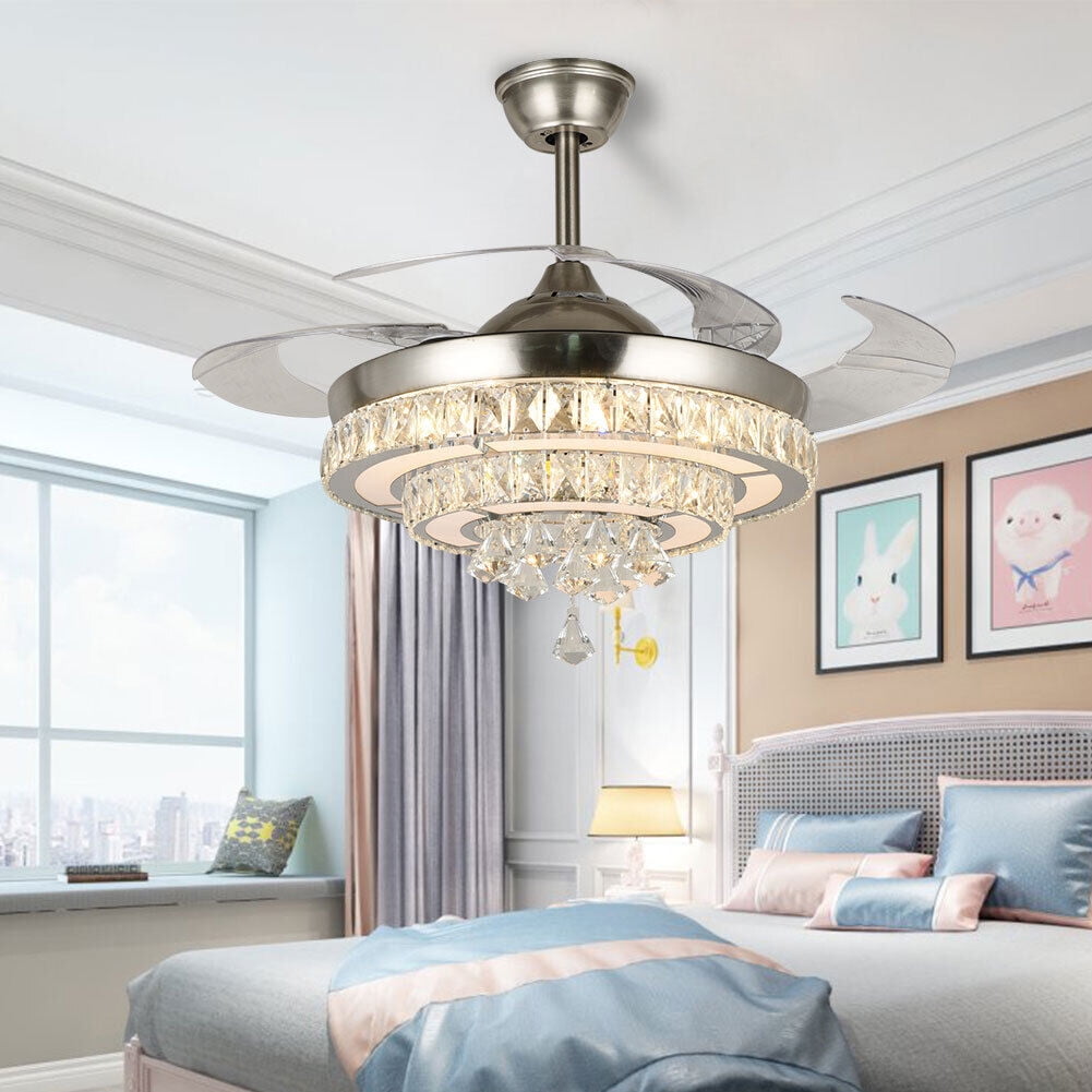 KPIBEST 42'' Contemporary Crystal Ceiling Fan Light Fandelier, Remote ...