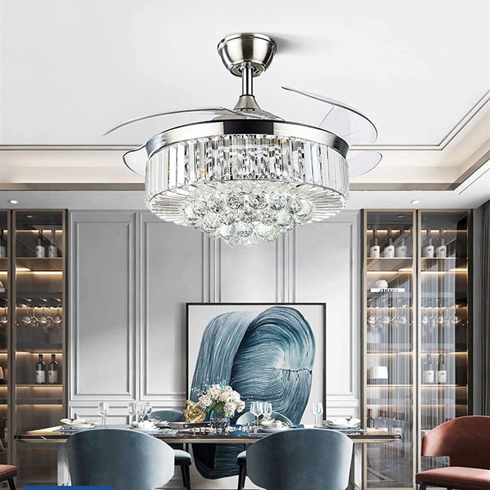 KPIBEST 42" Crystal Chandelier Ceiling Fan with Light Remote Control ...