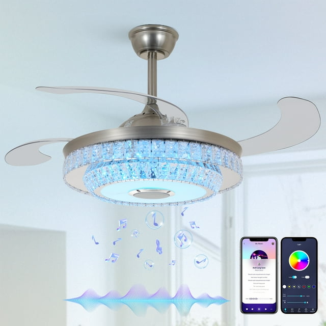 KPIBEST 42" Crystal Chandelier Fans with Bluetooth Speaker Remote ...