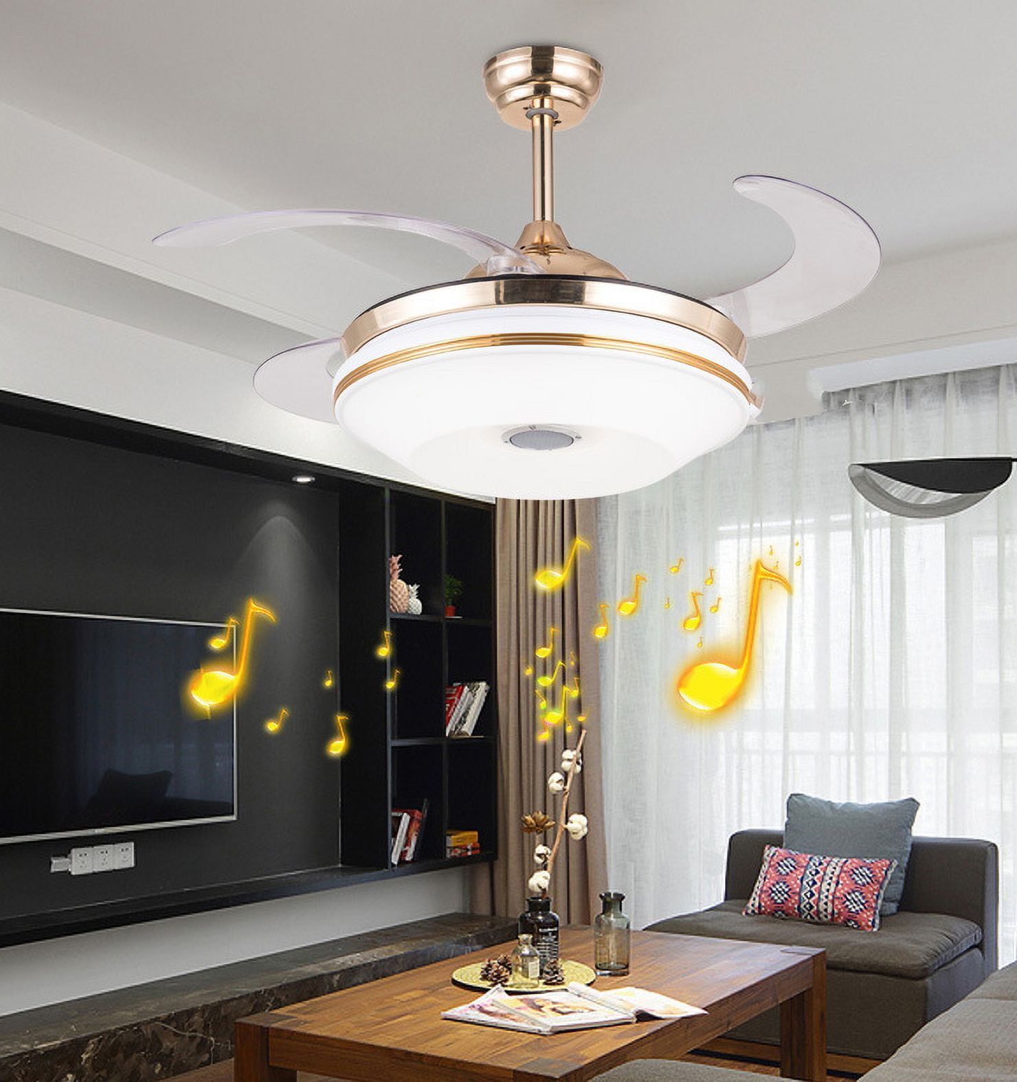 KPIBEST 42" Gold Bluetooth Acrylic Ceiling Fan Light and Remote Control ...