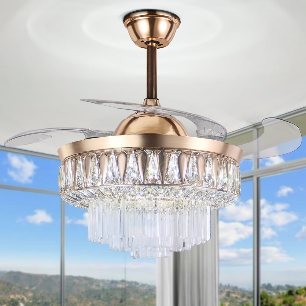 KPIBEST 42''Gold Crystal Ceiling Fans with Lights, Modern Ceiling Fan ...