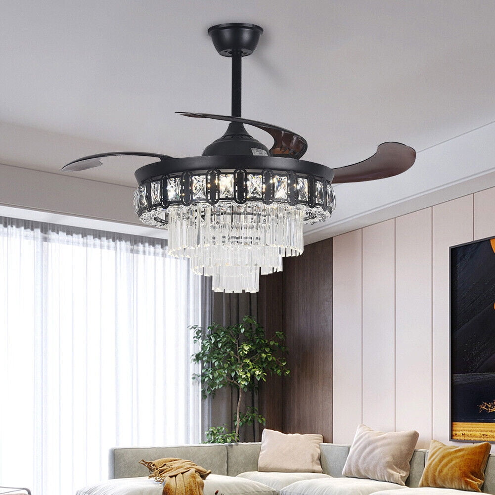 KPIBEST 42 Inch Crystal Ceiling Fans Fandelier with Lights, LED 3 Color ...