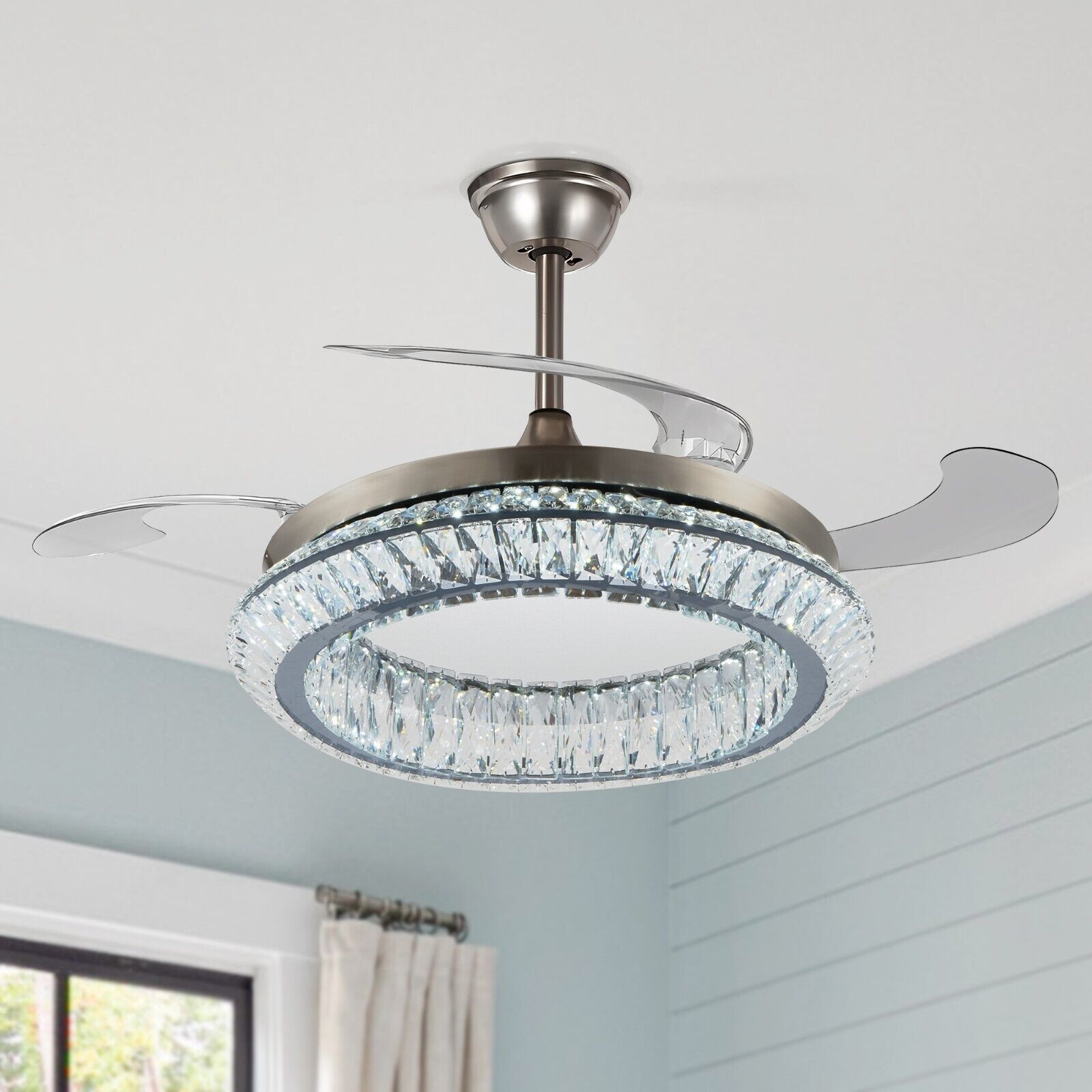 KPIBEST 42 Inch Dimmable Crystal Fandelier Ceiling Fan with Light ...