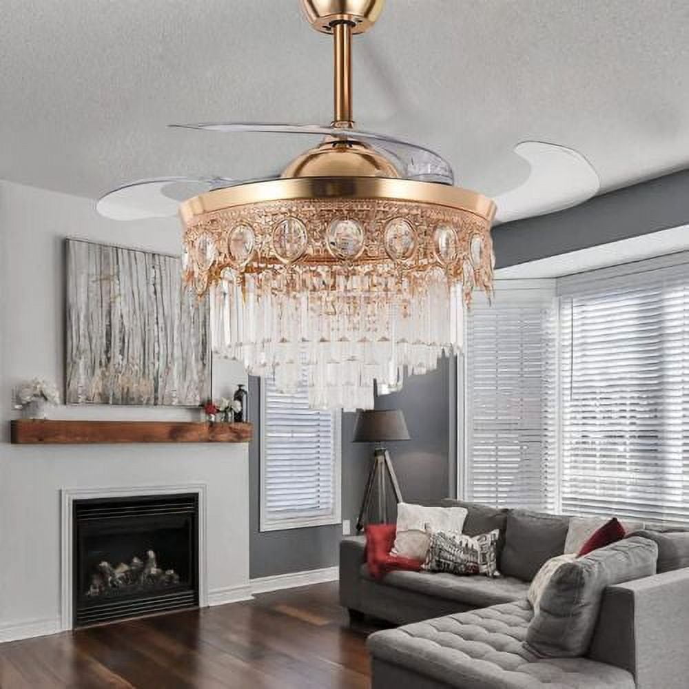 KPIBEST 42 Inch Luxury Crystal Ceiling Fan with Light and Remote ...