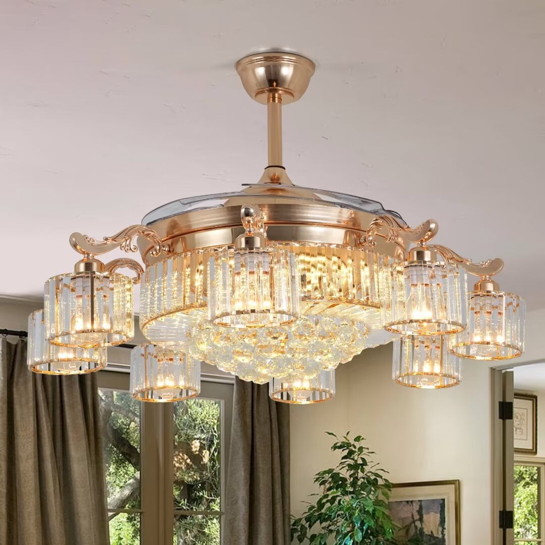 KPIBEST 42 Inch Modern Living Room Gold Ceiling Fan Light with LED ...