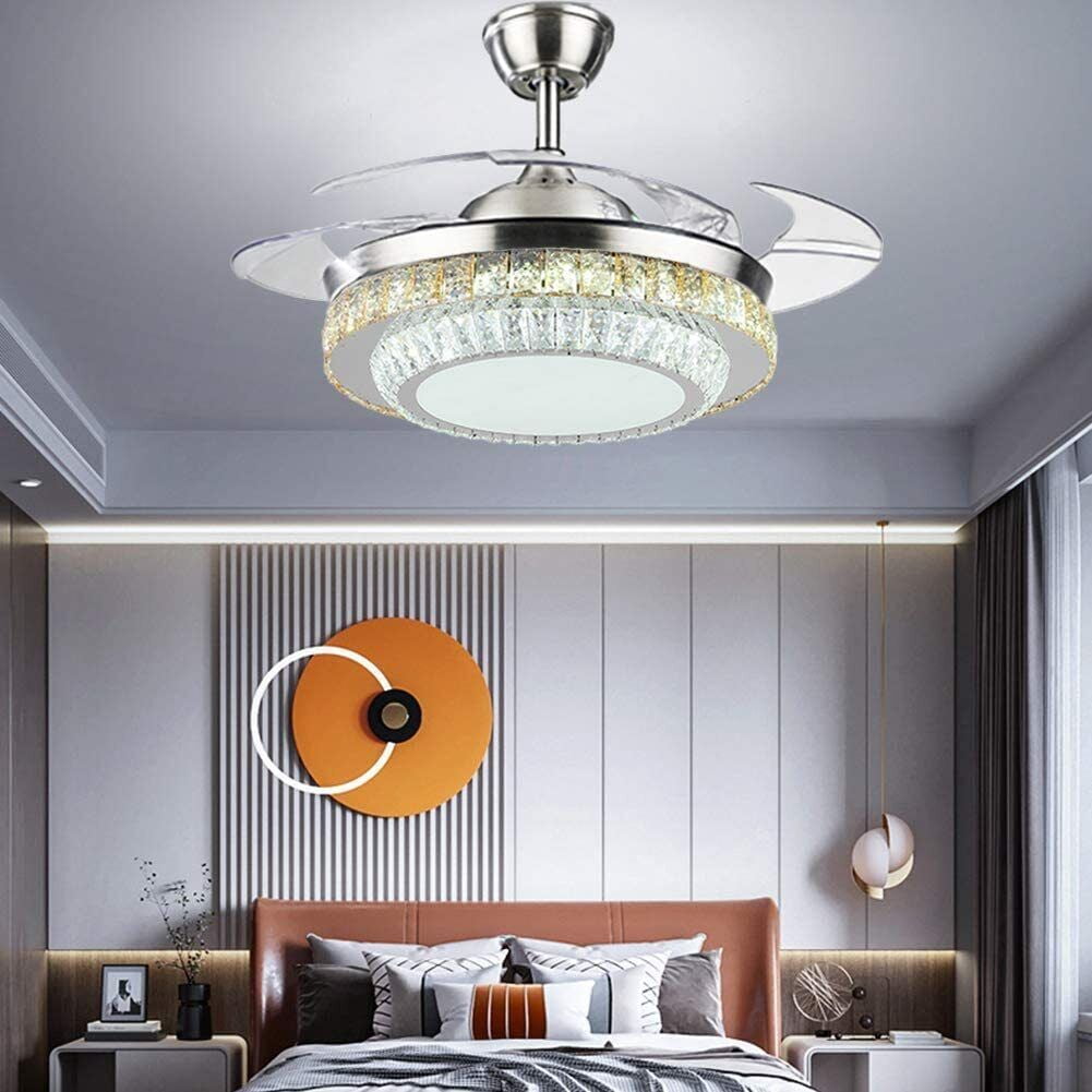 KPIBEST 42" Invisible Ceiling Fan Chandelier with Light,Modern Crystal ...