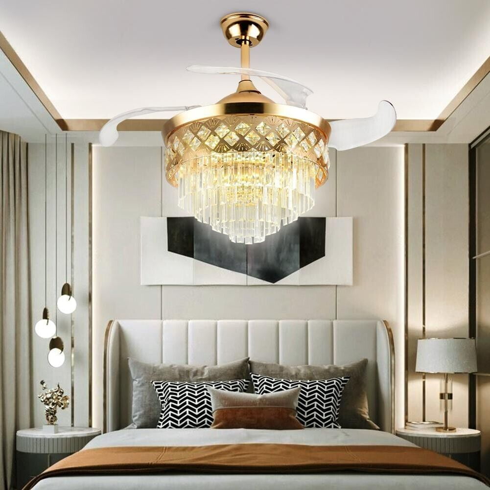 KPIBEST 42" Invisible Ceiling Fan with Lights and Remote, 4 Retractable ...