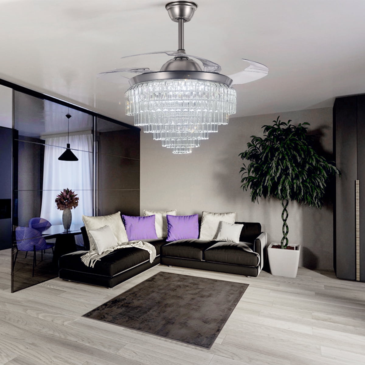 KPIBEST 42'' Glam Living 6-Layer Crystal Ceiling Fan with Lights, 3 ...