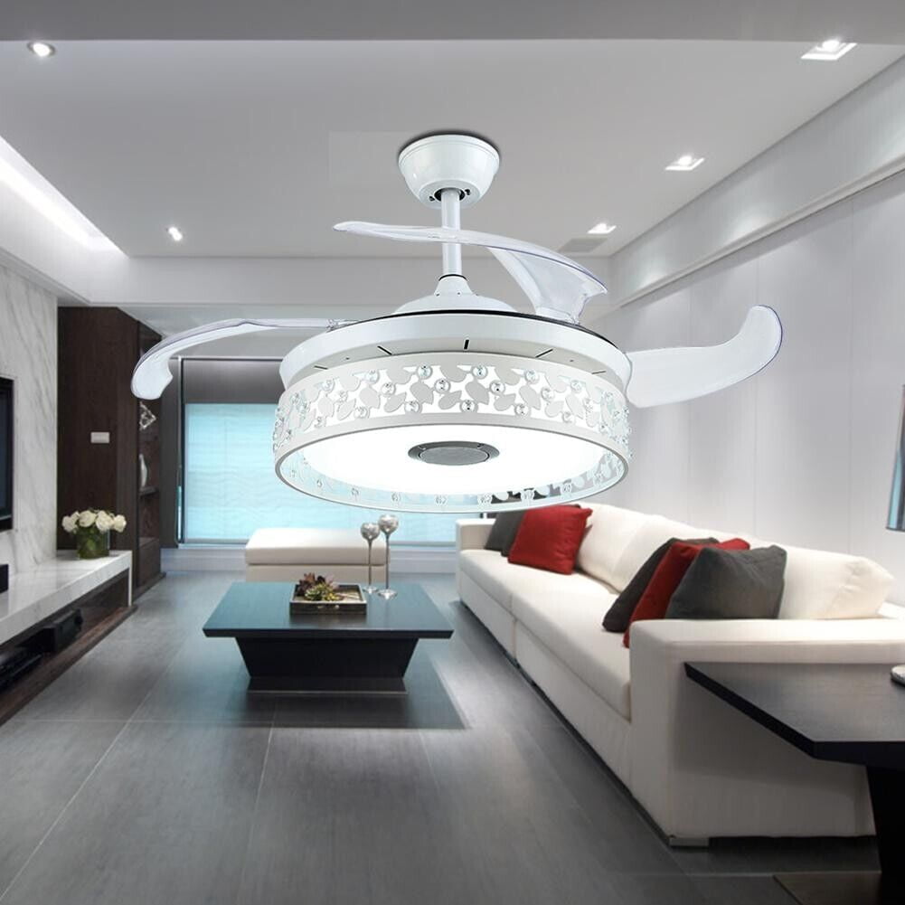 KPIBEST 42" Modern Bluetooth LED Chandelier Invisible Ceiling Fan with ...