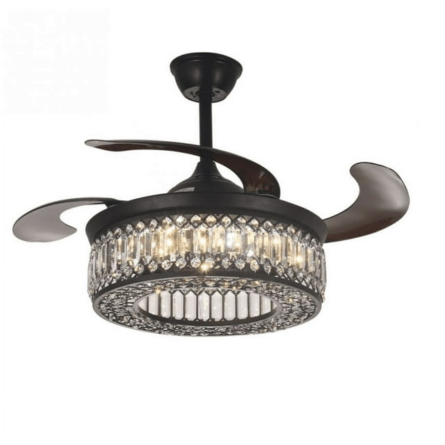 KPIBEST 42 inch Fandeliers Ceiling Fan Retractable Dimmable Crystal ...