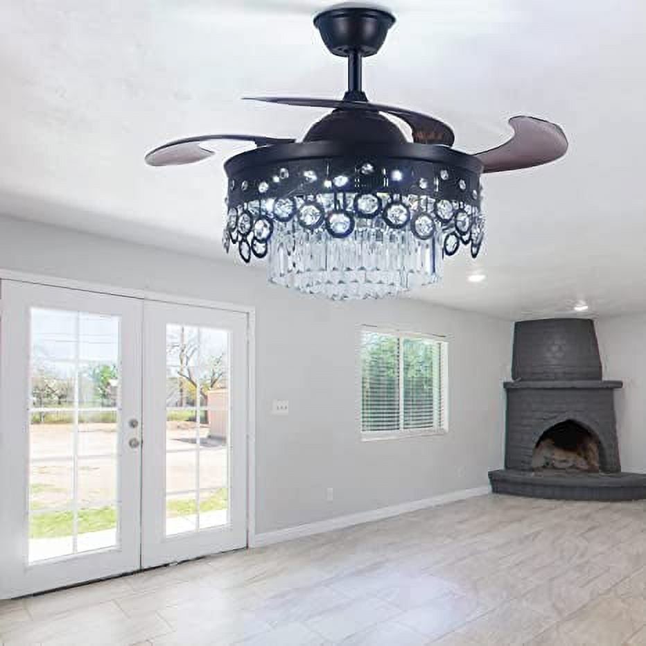 KPIBEST 42 inch Modern Black Crystal Ceiling Fans,Triple Crystal Strip ...