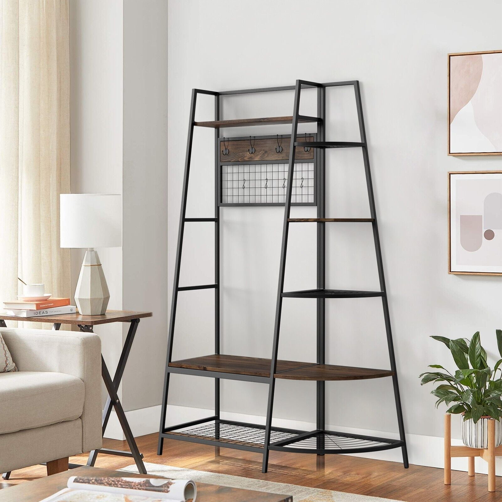 KPIBEST 5-Tier Ladder Shelf Industrial Style Shelf, Ladder Shelf Open ...