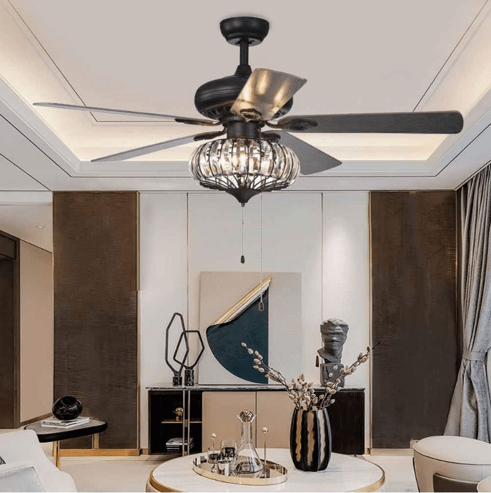 KPIBEST 52" Ceiling Fan 3-Light Traditional Crystal 5-Blade Downrod ...