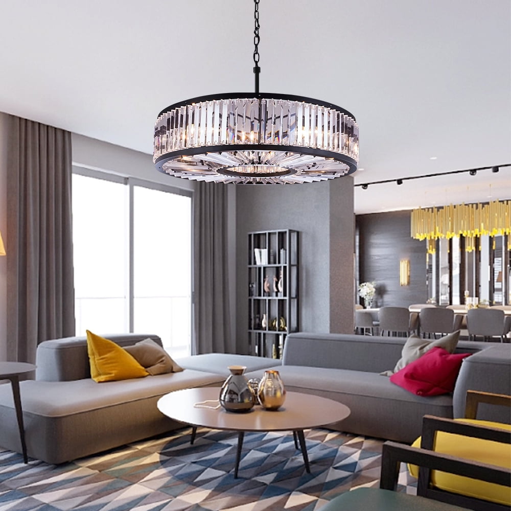 KPIBEST Black Crystal Chandeliers Farmhouse Pendant Lighting 6 Ligths ...