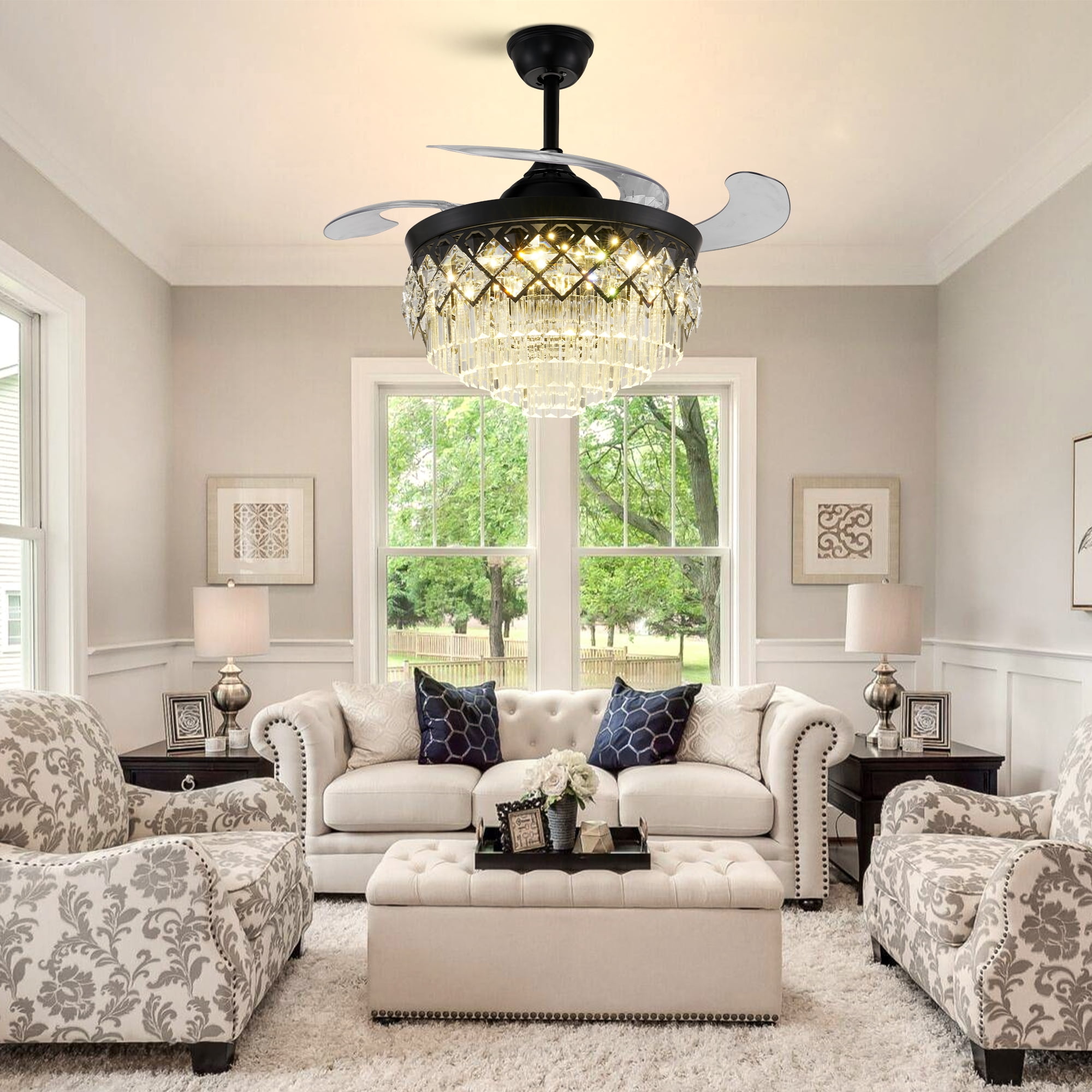 KPIBEST Black Modern Ceiling Fans with Lights and Remote,Low Profile ...