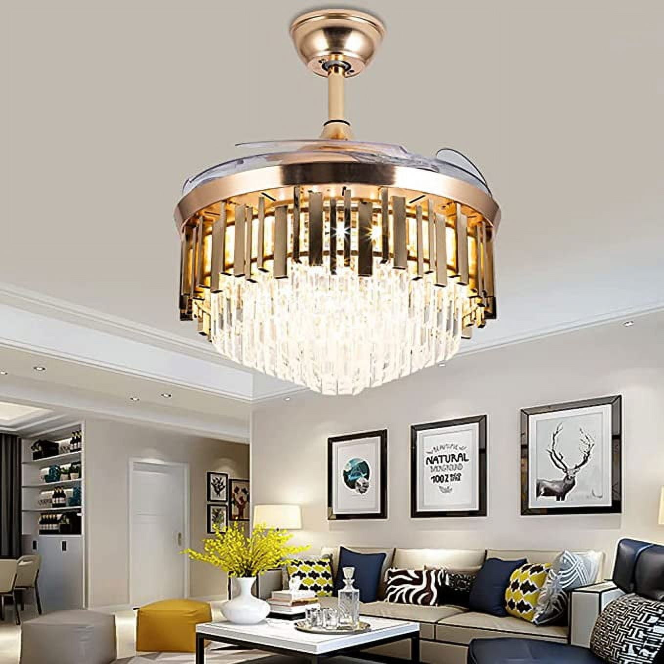 KPIBEST Dimmable Fandelier Crystal Chandelier Ceiling Fans, Gold ...
