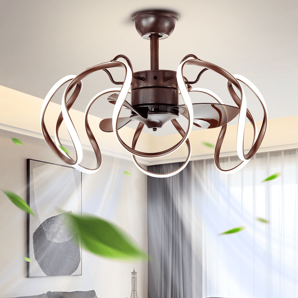KPIBEST Farmhouse Ceiling Fan with Light,23.6" Vintage Chandelier ...