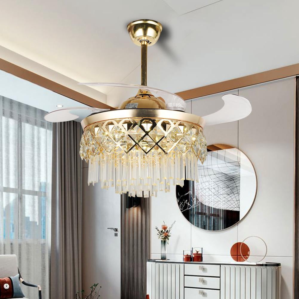 KPIBEST Fashion Dimmable Fandelier Crystal Ceiling Fans, Modern LED ...