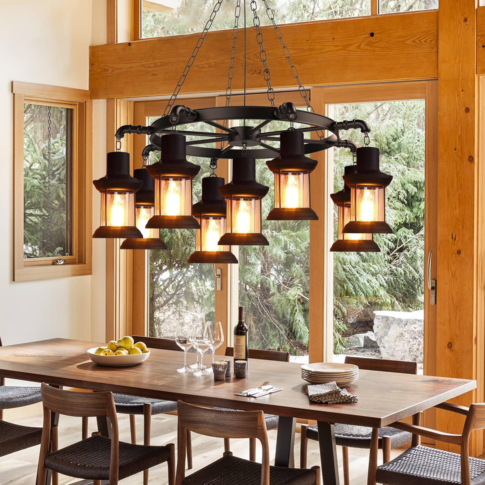 KPIBEST Industrial Pendant Light Wagon Wheel Chandelier Fixture High ...