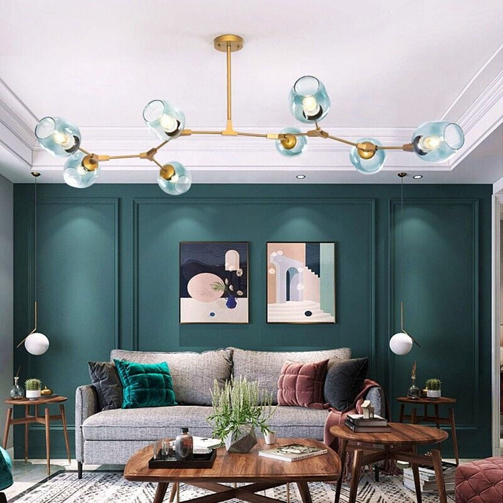 KPIBEST Long 59'' Glass Chandeliers 8-Light Sputnik Chandelier Dining ...