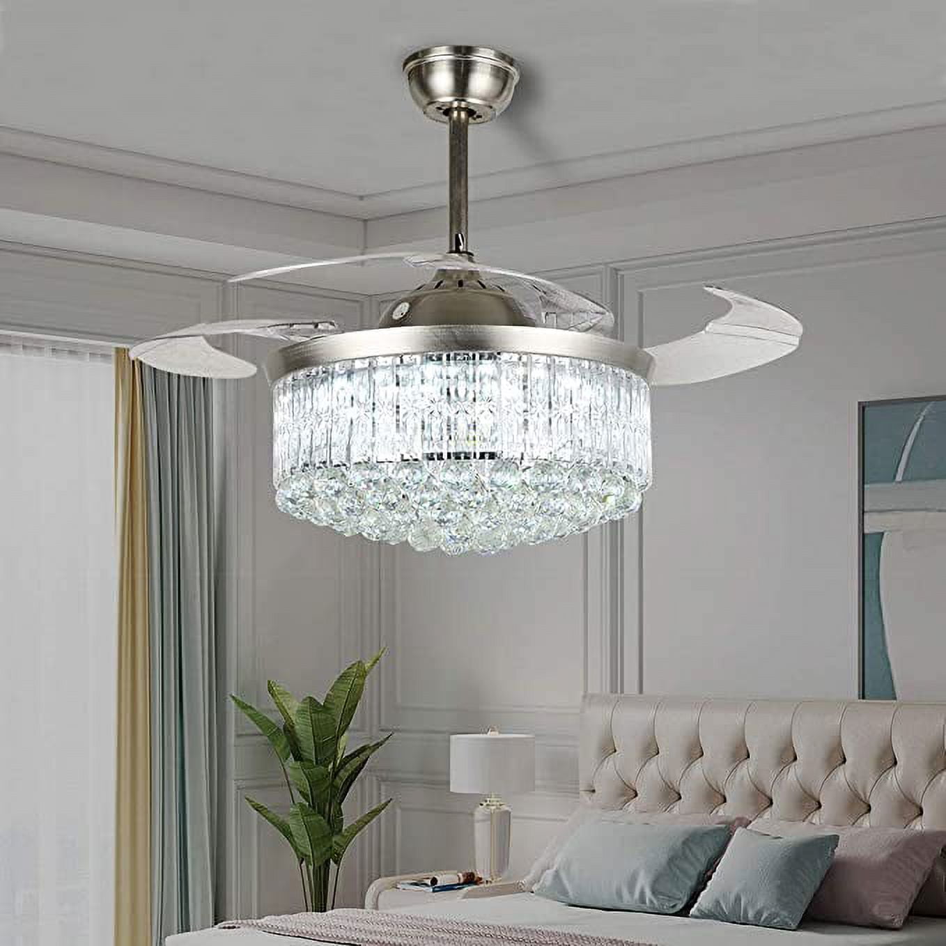 KPIBEST 42in Chrome Luxury LED Crystal Retractable Ceiling Fan ...