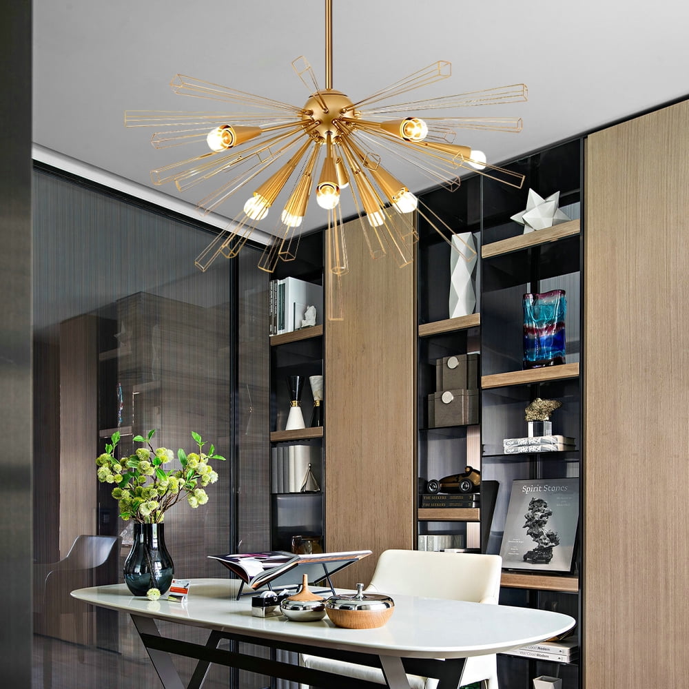 KPIBEST Mid-Century 9 Lights 23.6" Gold Firework Ceiling Light, Modern ...