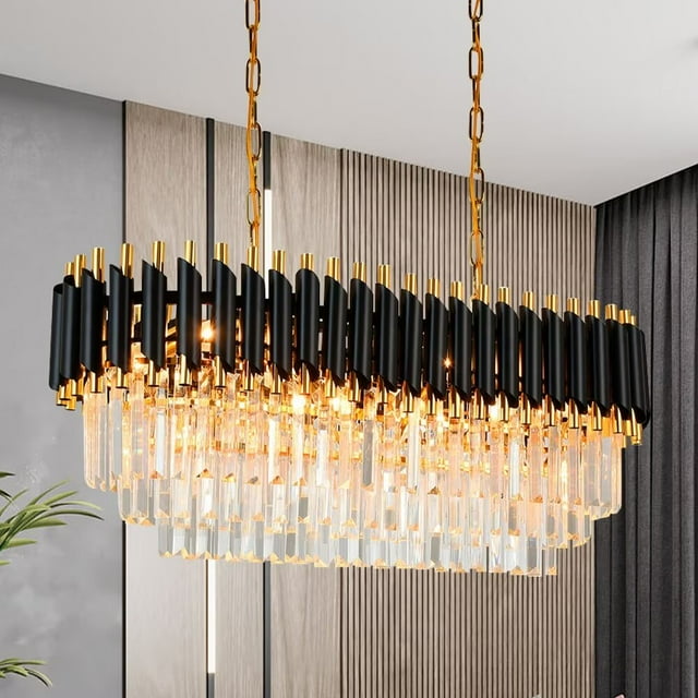 KPIBEST Modern 31.5” Crystal Ceiling Pendant Light Fixtures Black and ...