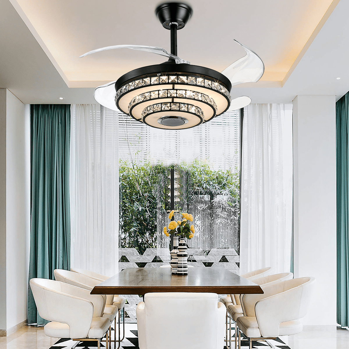 KPIBEST Modern Retractable Fandelier Ceiling Fan with Light and Music ...