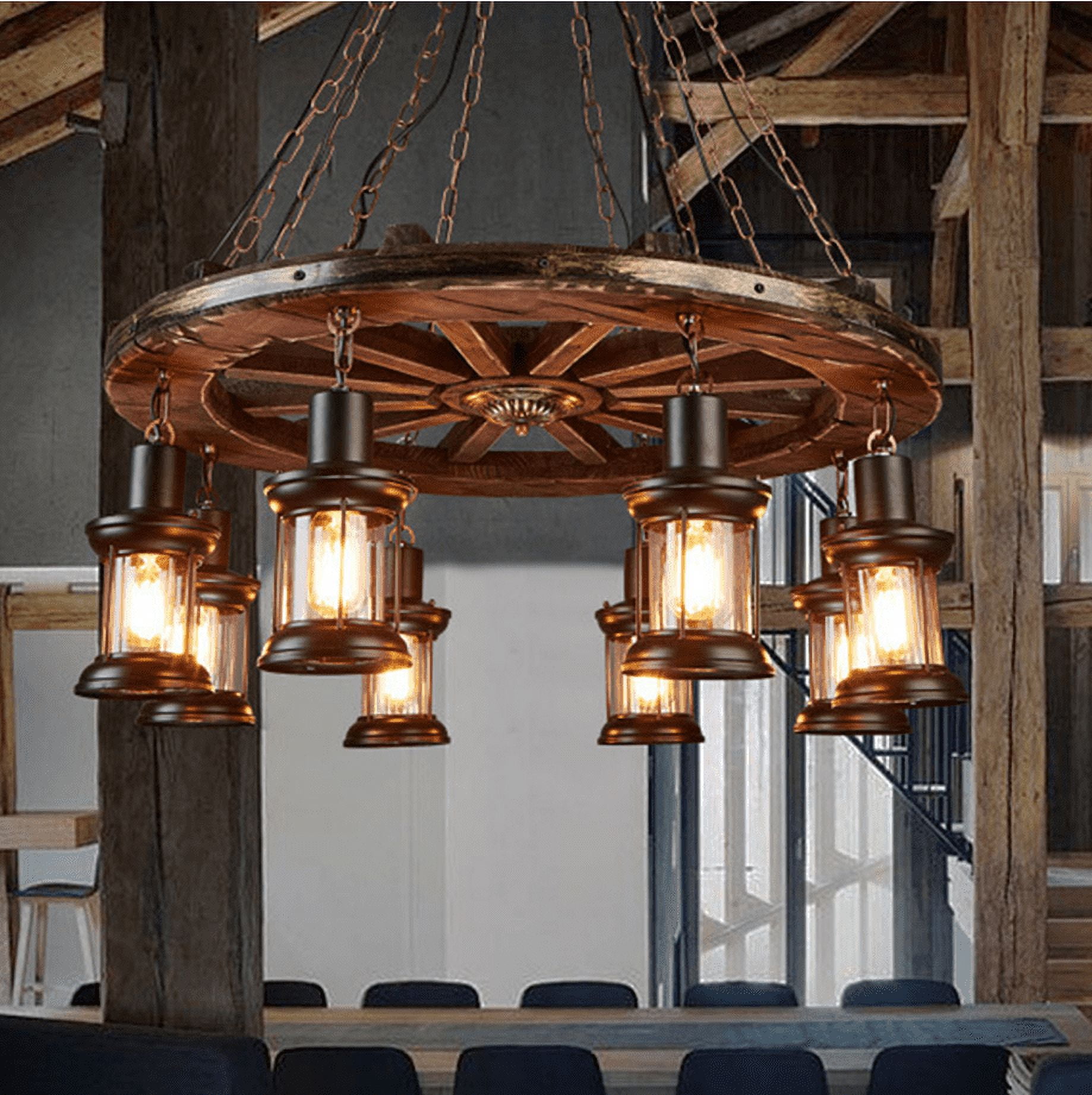 KPIBEST Retro Rustic Wood Chandelier Pendant Light Industrial Bar ...
