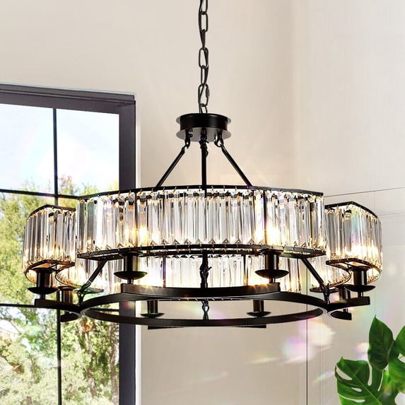 KPIBEST Round Crystal Chandelier Black Modern Industrial Pendant 8 ...
