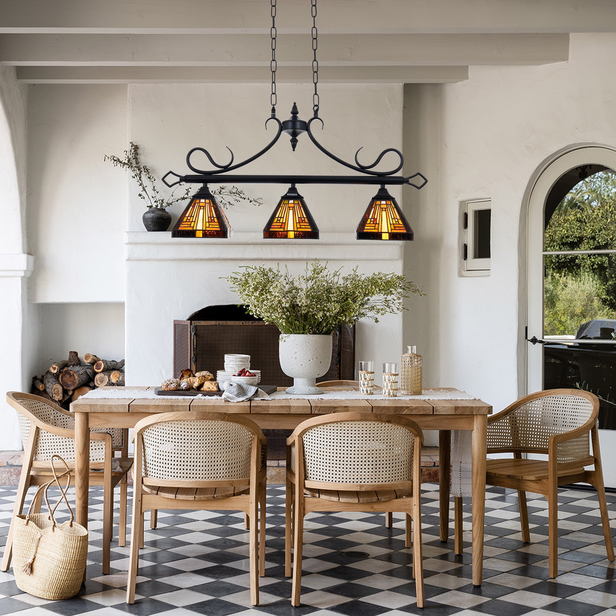 KPIBEST Tiffany Pool Table Lights 3-Light Hanging Chandelier Light ...