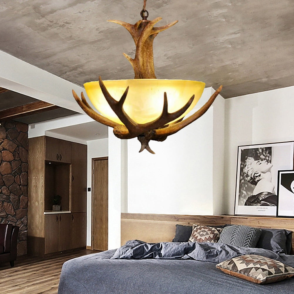 KPIBEST Vintage Rustic Resin Antler 3 Lights Chandelier,Fixtures ...