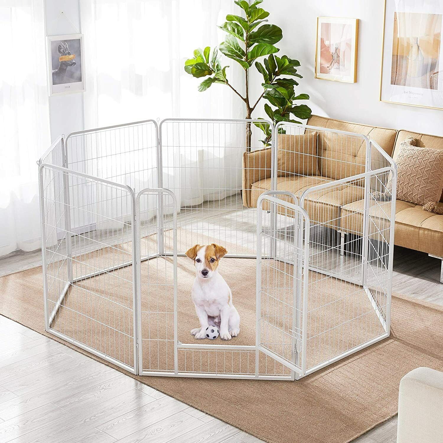 KPIBEST White Dog Fence Heavy Duty 8 Panels 32 Inches Exercise Pen Dog ...