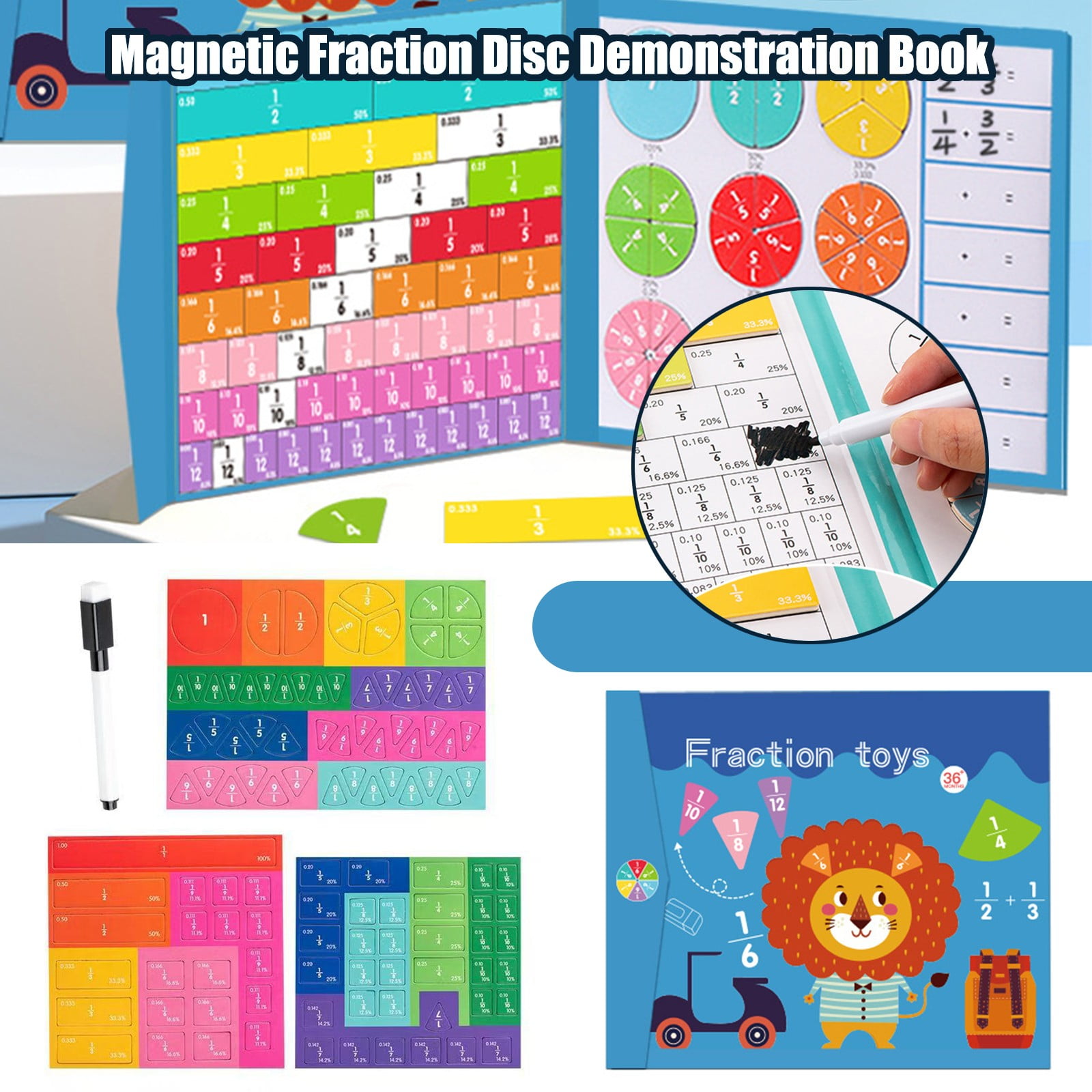 KPIMOR Fraction Toys Magnetic Fraction Plate Demonstrator Numerator ...