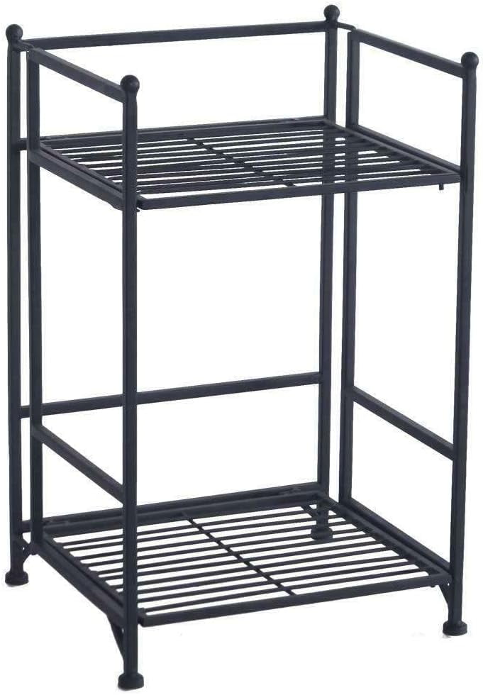 KPJQ 2-Tier Folding Metal Shelf Foldable Storage Unit Metal Organizer ...