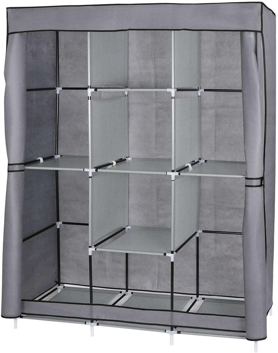 KPJQ Closet Wardrobe Clothes Rack Storage Organizer With Shelf Fabric ...