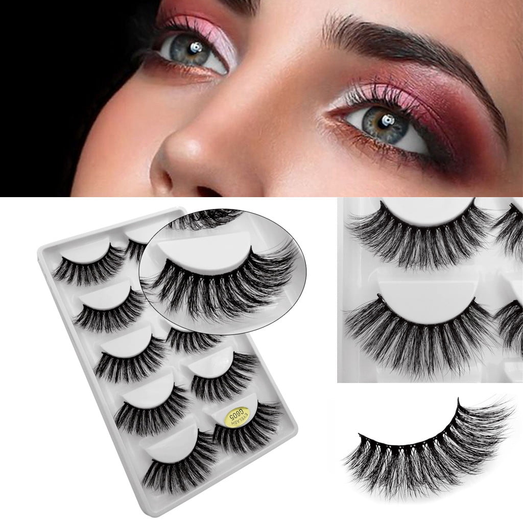 KPLFUBK 5 Pairs 3D False Lashes Fluffy Strip Eyelashes Long Natural ...