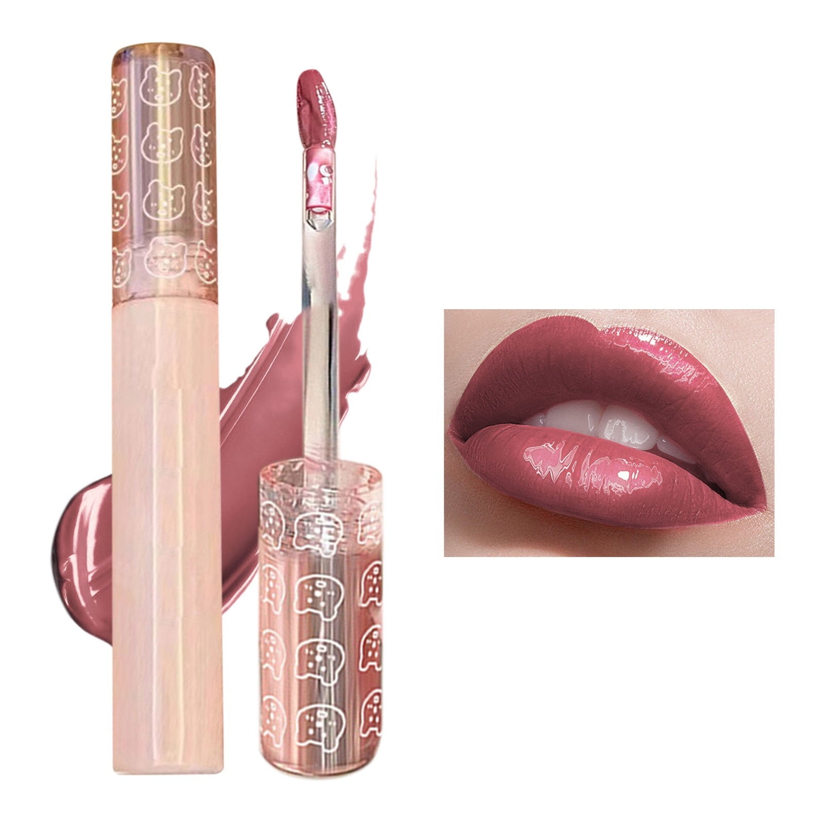 KPLFUBK Bubble Bear Lip Glaze Mirror Water Light Glass Toot Lip Mud ...