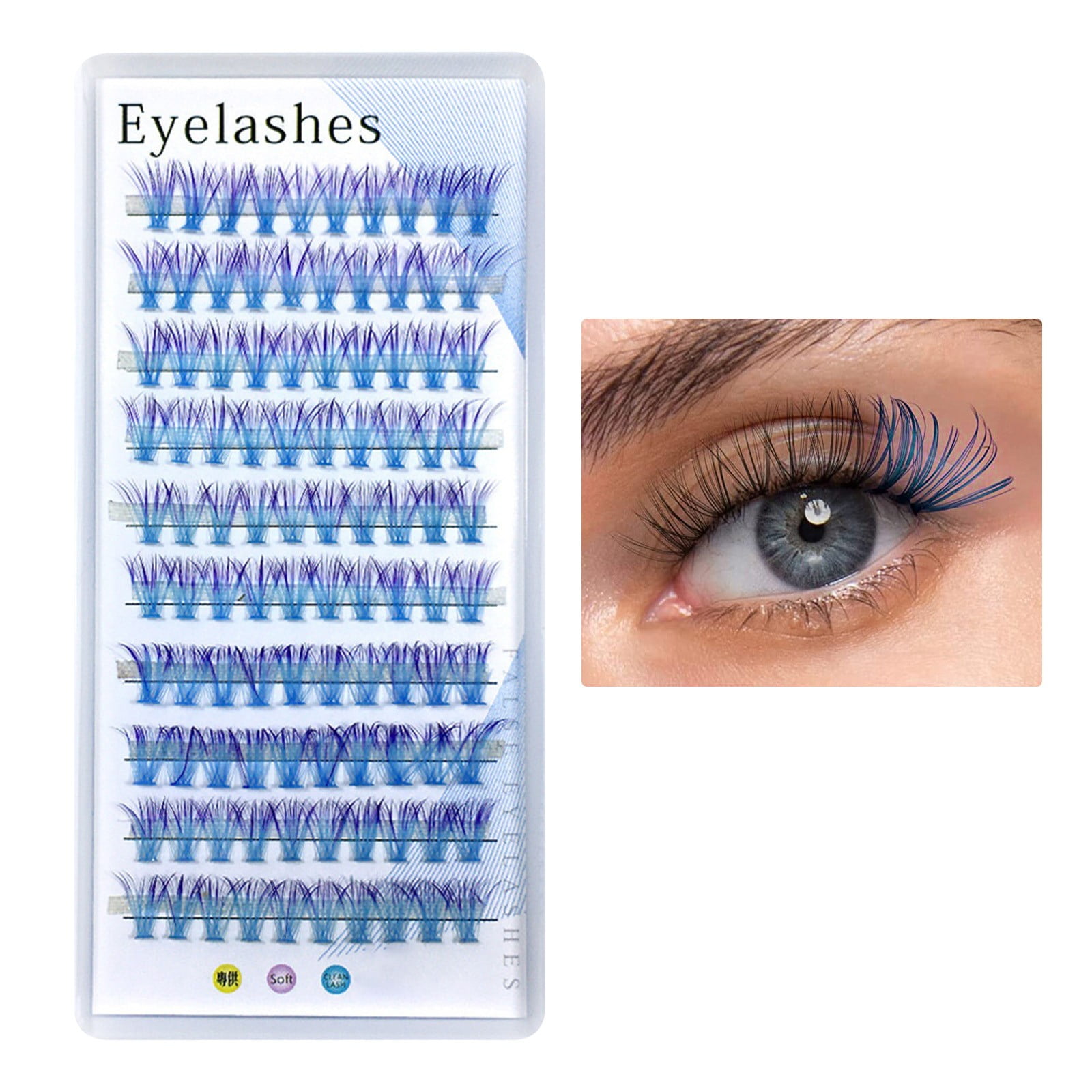 KPLFUBK Colored Eyelash Clusters Curly Eyelashes - Pink Blue Colors ...