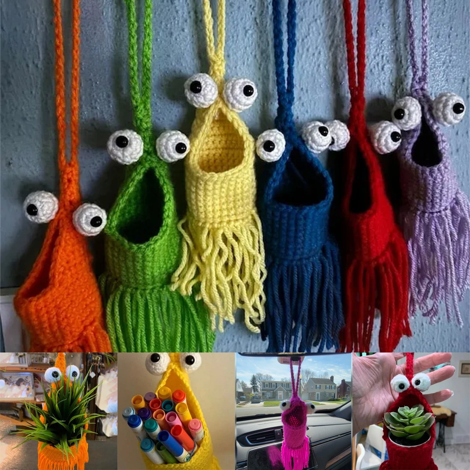 KPLFUBK Crochet Alien Plant Hanger Pattern Mini Martian Hanging Basket ...